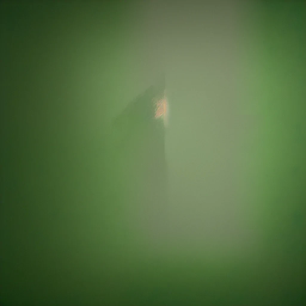 A Mysterious Green-Hued Scene with Subtle Light and Shadows Playing.