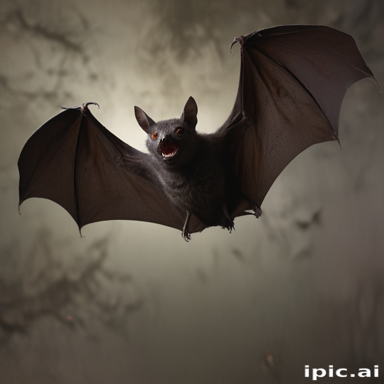 A Majestic Bat Flying Through a Dark, Mysterious Atmosphere at Night