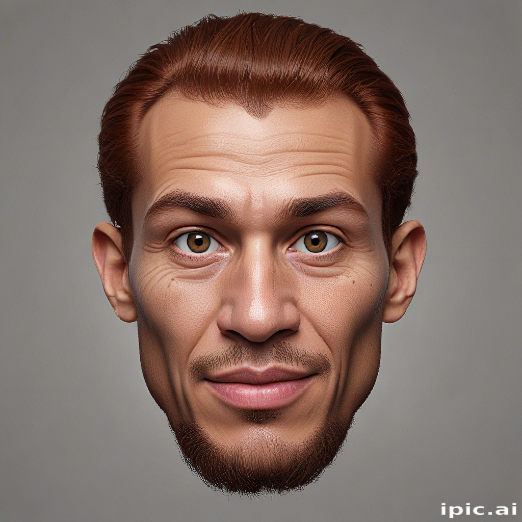 A Hyper-Realistic Portrait of a Man with Brown Hair and Beard.