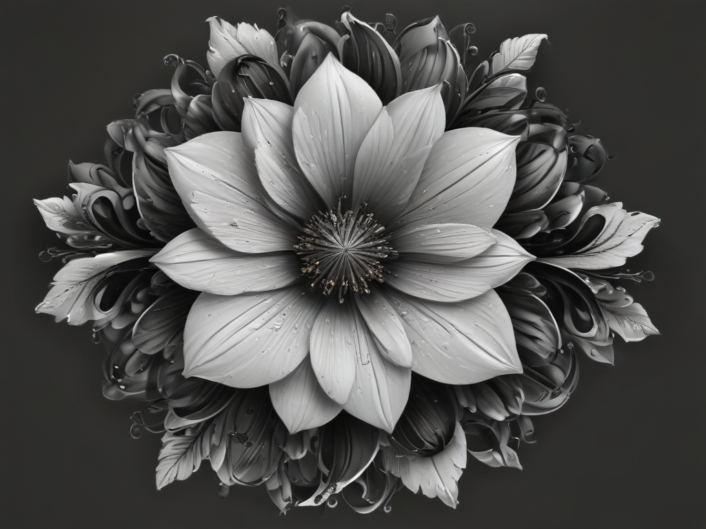Intricate Monochrome Floral Design with Textured Petals and Delicate ...