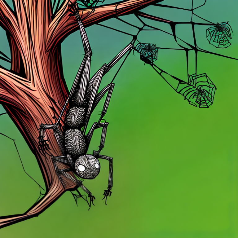 spider crawling up a tree, cartoon style