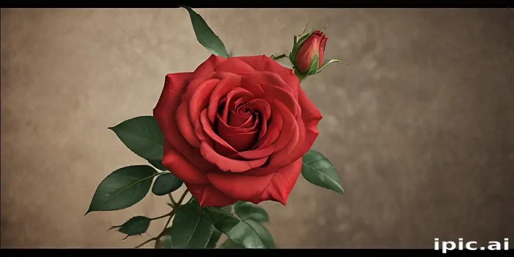 A Beautiful Red Rose in Full Bloom with a Bud Nearby