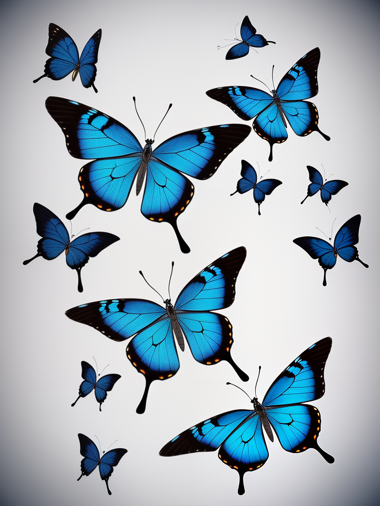 Colorful Display of Beautiful Blue Butterflies in a Graceful Flight Pattern