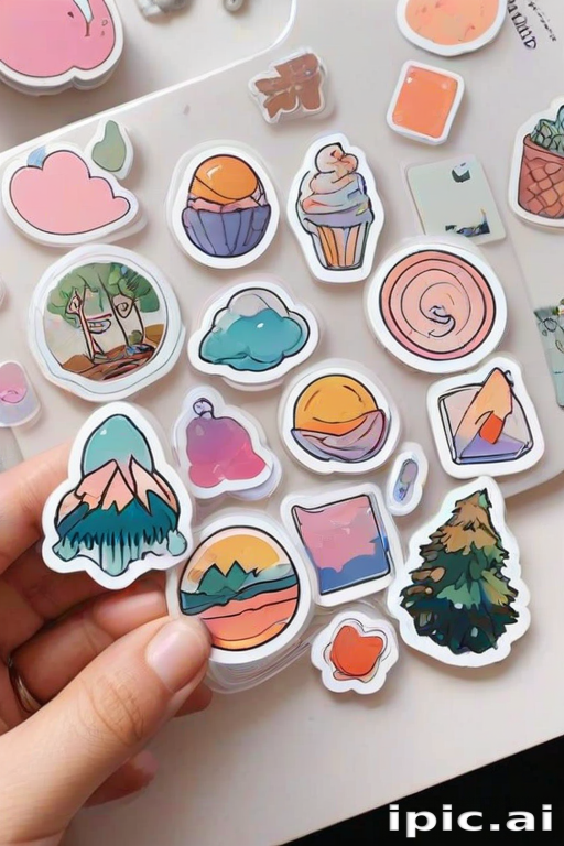 Colorful Collection of Whimsical Stickers Featuring Nature and Desserts.