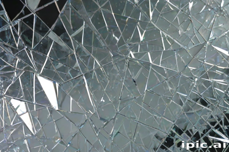 Intricate Patterns of Shattered Glass Reflecting Light in Unique Ways