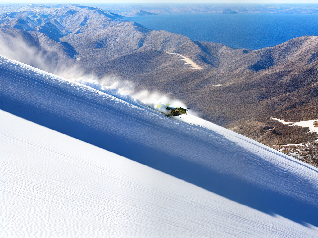 Close up of a Cat skiing off a cliff