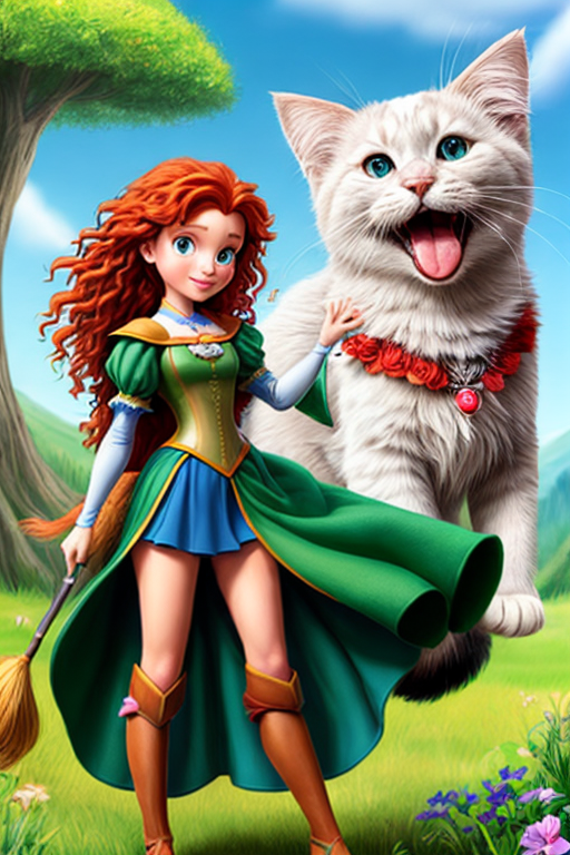Disney Princess Merida with cute cat