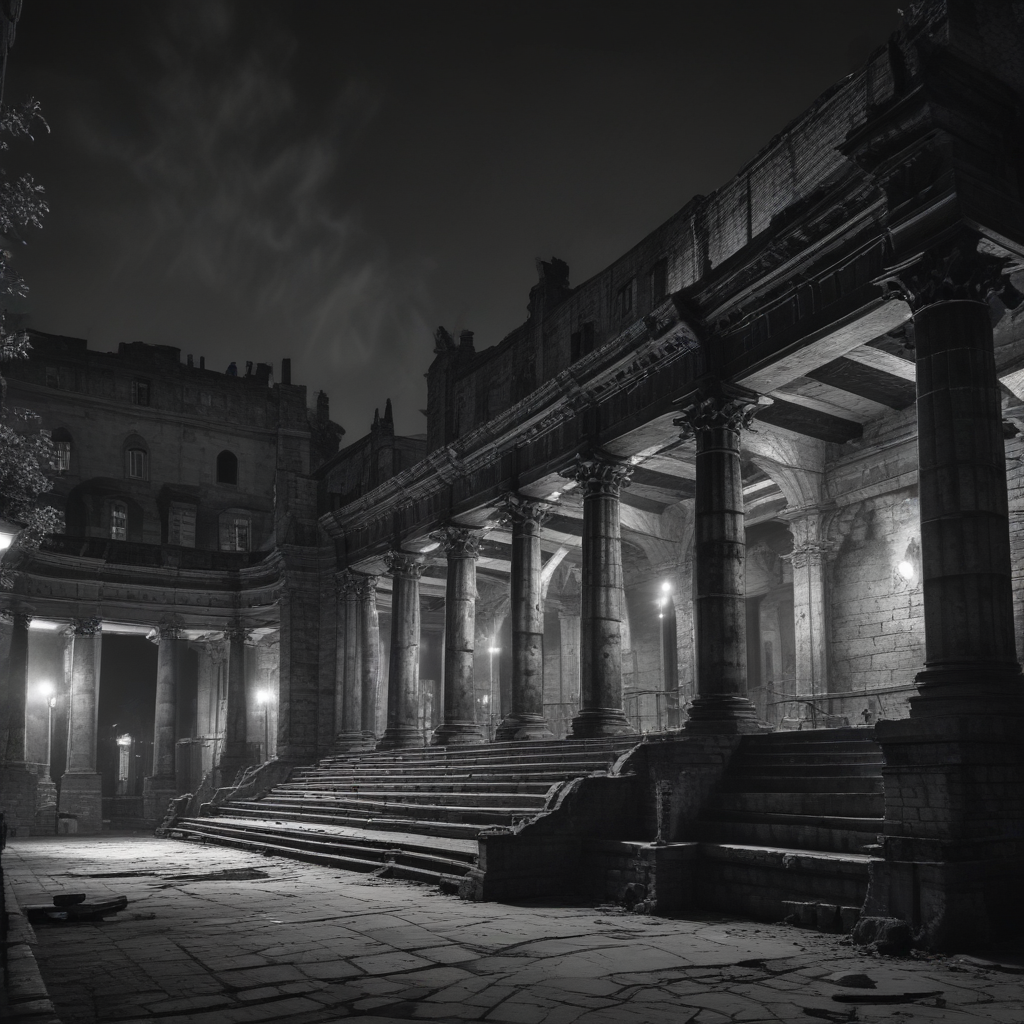 roman amphitheatre midnight architecture sketch piranesi blade runner style