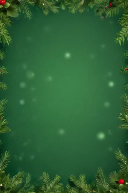 Festive Green Background Framed by Lush Holiday Foliage and Berries