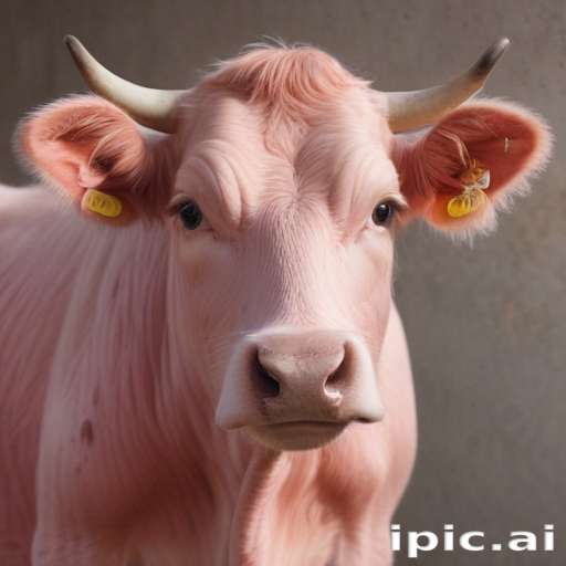 A Close-Up Portrait of a Pink Cow with Distinctive Features and Expression.