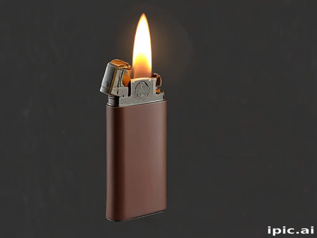 A Classic Lighter with a Bright Flame Against a Dark Background