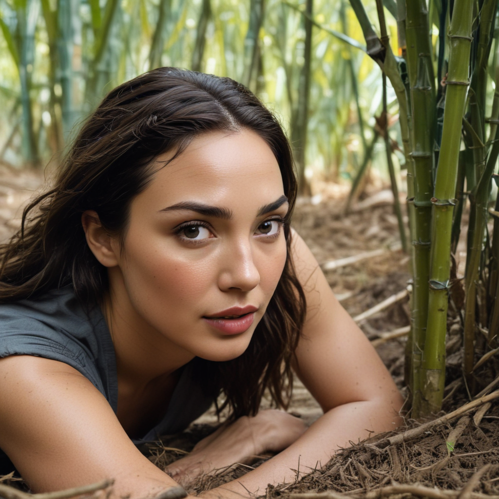 Gal gadot burried under bamboo wood
