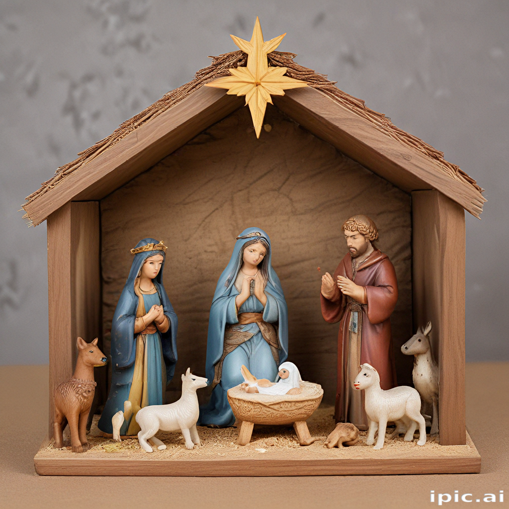 Nativity Scene Featuring Mary, Joseph, Baby Jesus, and Adoring Animals