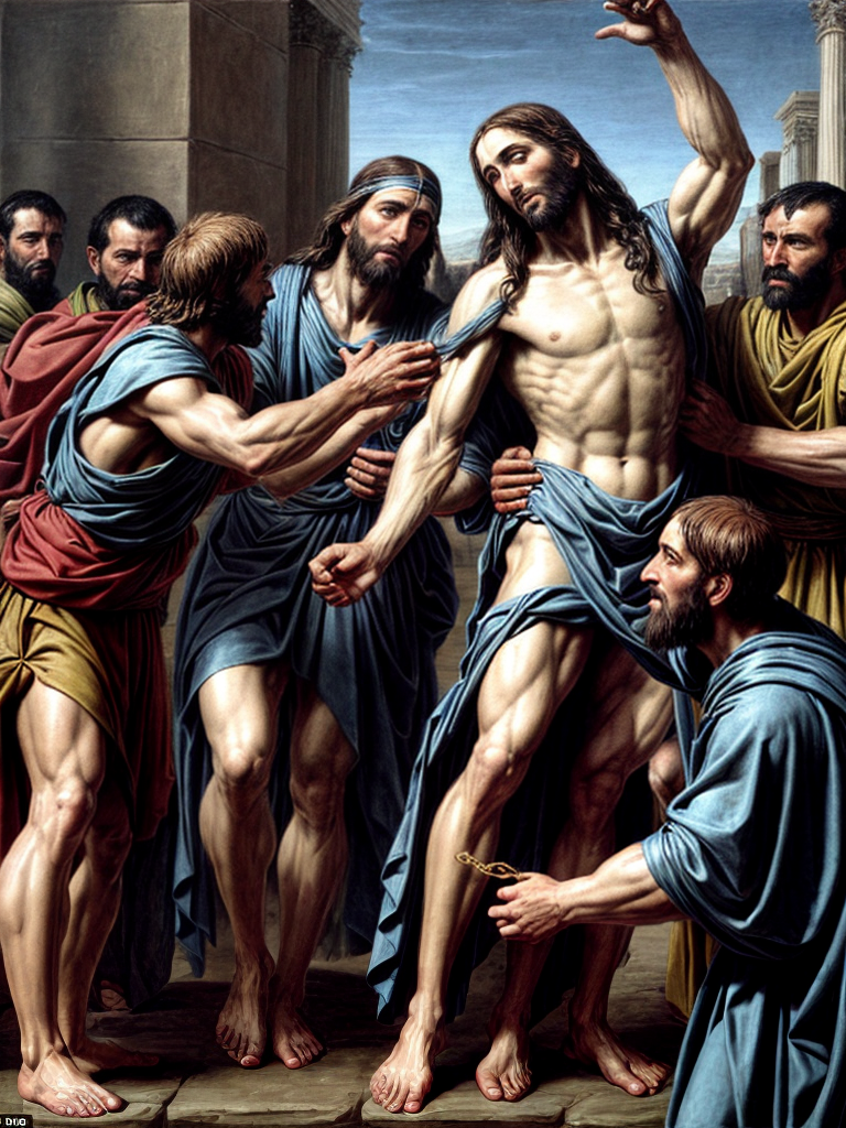 Jesus being whipped by Roman soldiers
