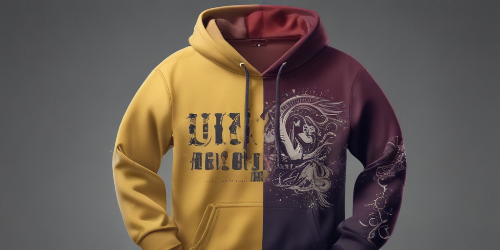 Stylish Two-Toned Hoodie Featuring Unique Graphic Design and Bold Colors.