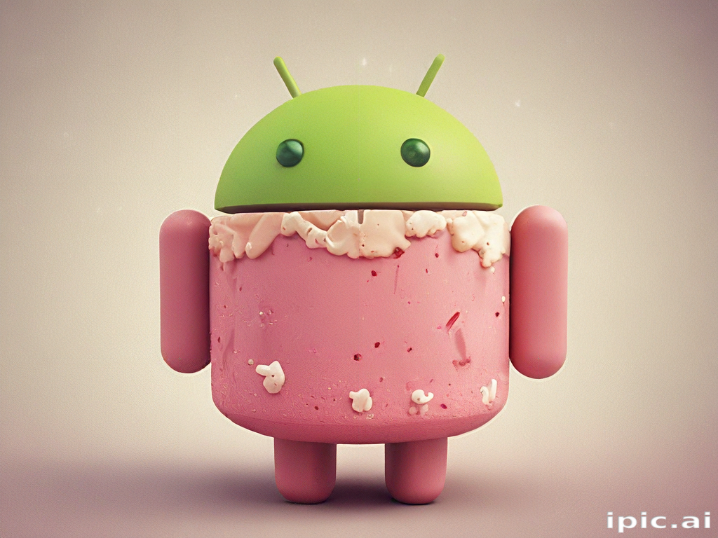Colorful Android Mascot with a Creamy Pink Ice Cream Design