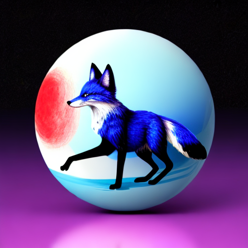 artist impression of a blue fox as a spherical fruit