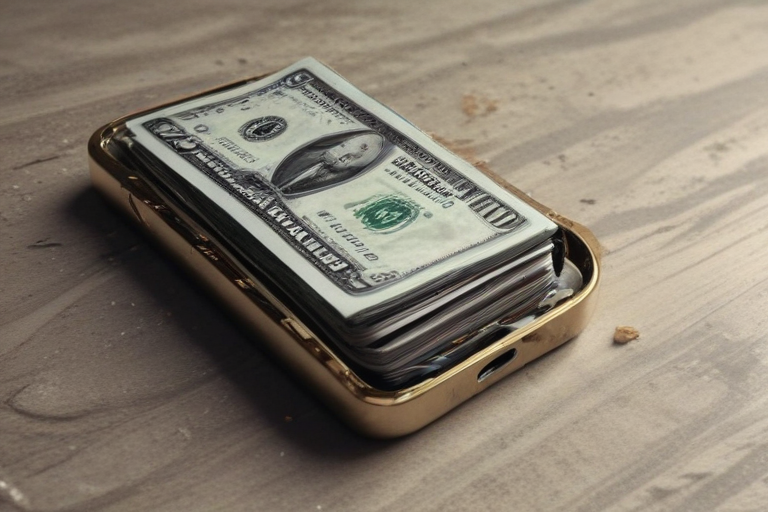 A Stacked Bundle of Cash Resting Elegantly in a Gold Wallet