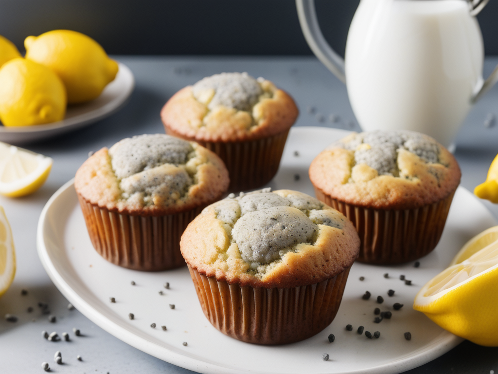 Delicious Lemon Poppy Seed Muffins with Sweet Chocolate Drops on a Plate