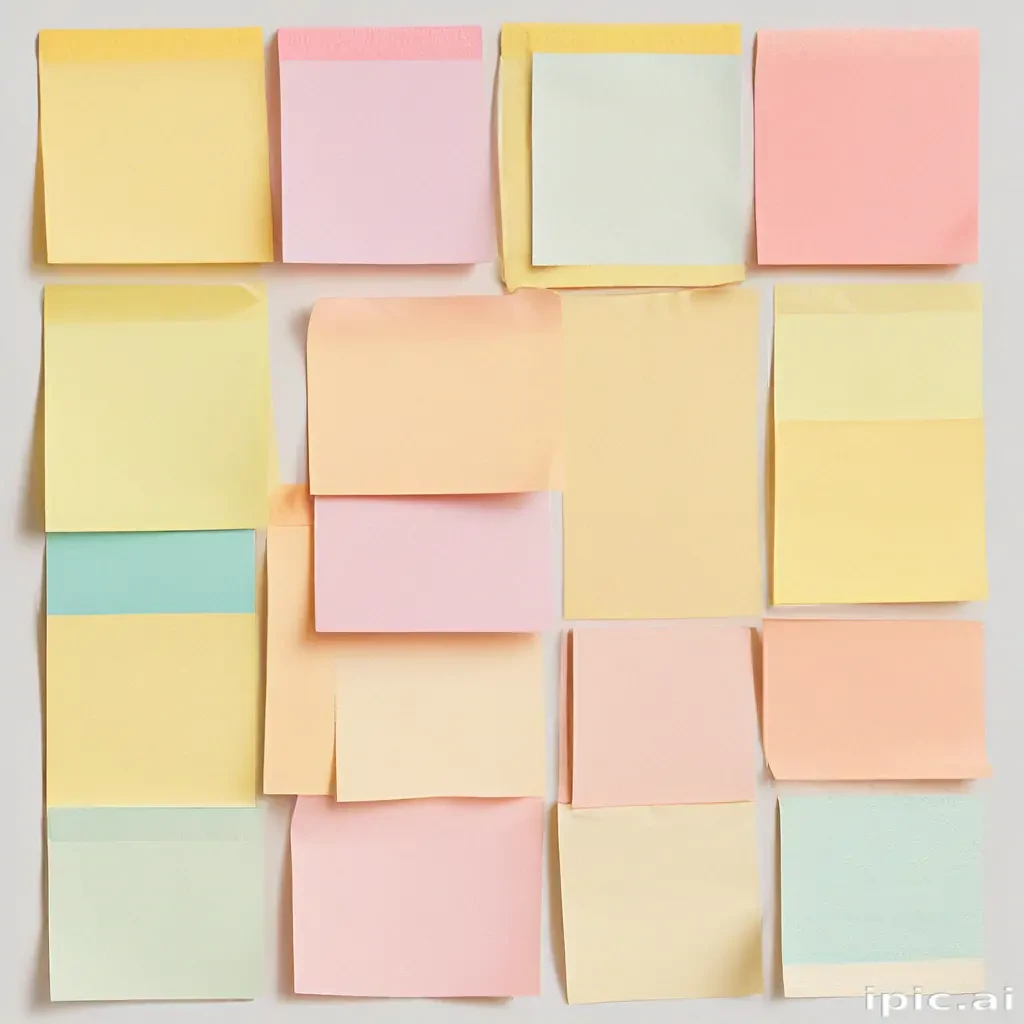 A Colorful Array of Sticky Notes in Various Pastel Shades and Sizes.