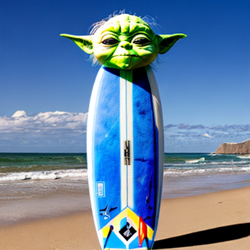 Yoda from star wars go surfing