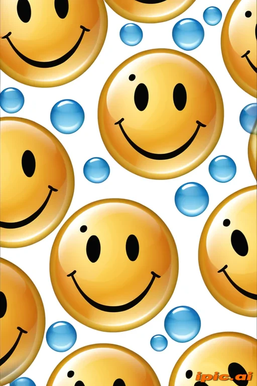 Colorful Pattern of Smiley Faces Surrounded by Blue Bubbles on White ...