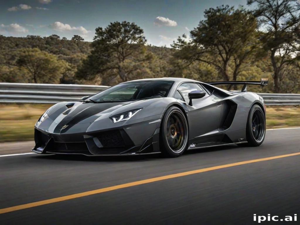 Dynamic View of a Sleek Black Sports Car Racing on Open Road