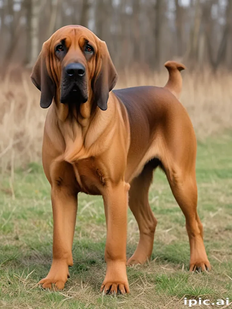 A Proud and Majestic Bloodhound Standing in a Serene Outdoor Setting