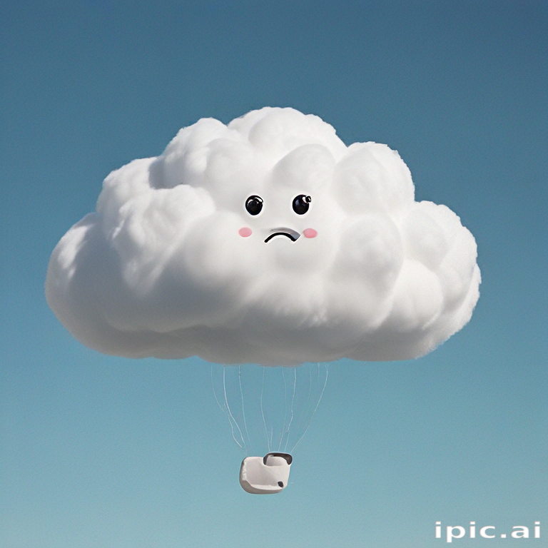 A Sad Cloud with a Face Floating in a Clear Blue Sky