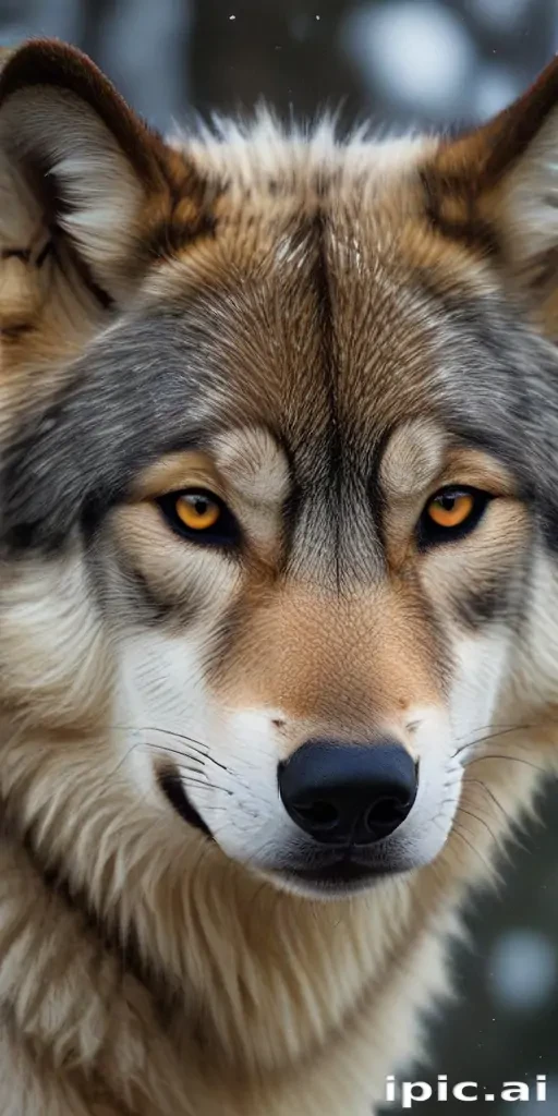 Majestic Wolf with Striking Yellow Eyes Stares Intently at the Camera