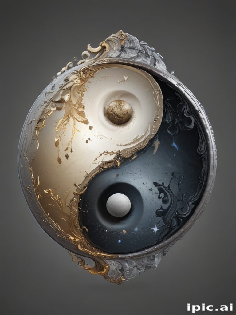 Intricate Yin Yang Design with Cosmic Elements and Elegant Detailing
