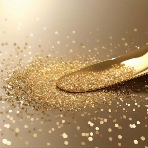 A Shimmering Spoon Pours Golden Glitter onto a Sparkling Surface.