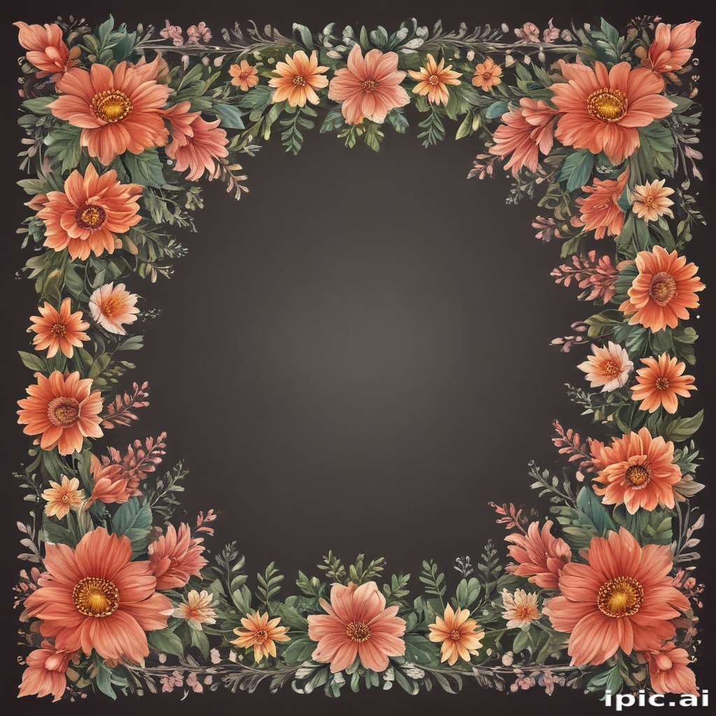 Beautiful Floral Frame with Vibrant Flowers on a Dark Background