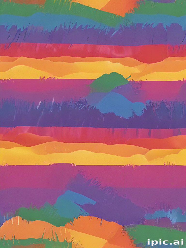 Vibrant Abstract Landscape with Bold Colors and Horizontal Stripes.