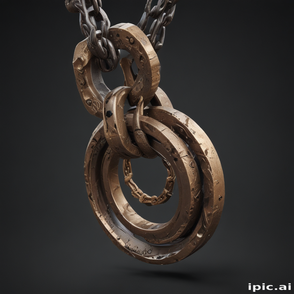 Intricate Interlocking Metal Rings Suspended by a Heavy Chain Design