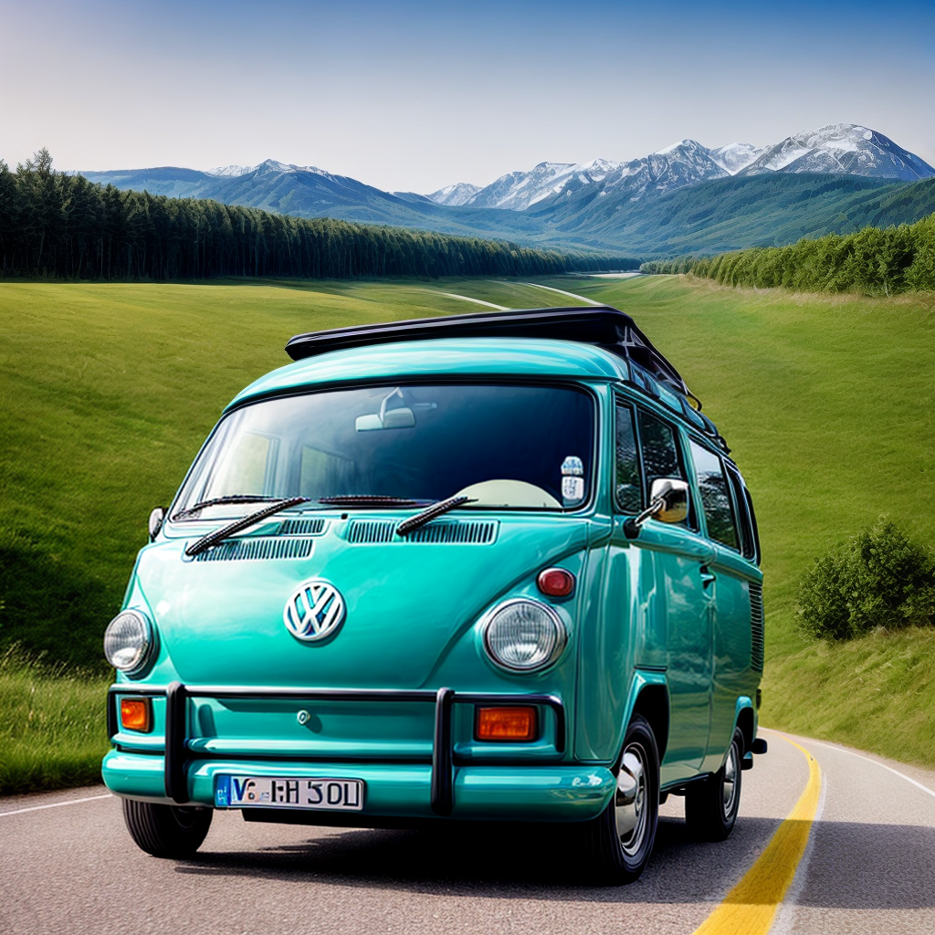 realistic highdefinition picture of vw camper upside-down on autobahn