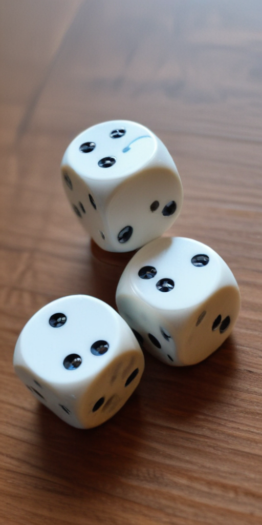two dice on a table displaying double sizes from the top down