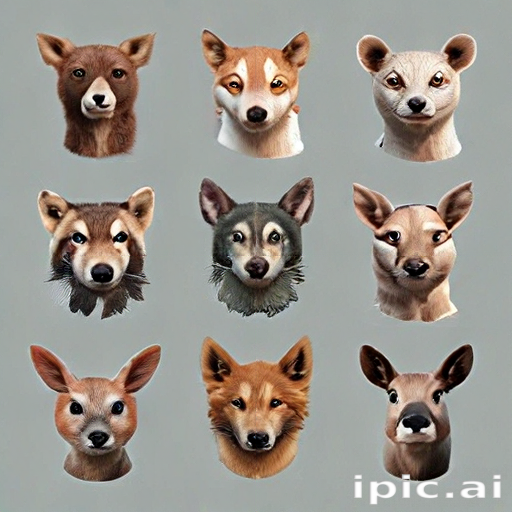 Collection of Realistic Animal Faces Featuring Different Species and Breeds