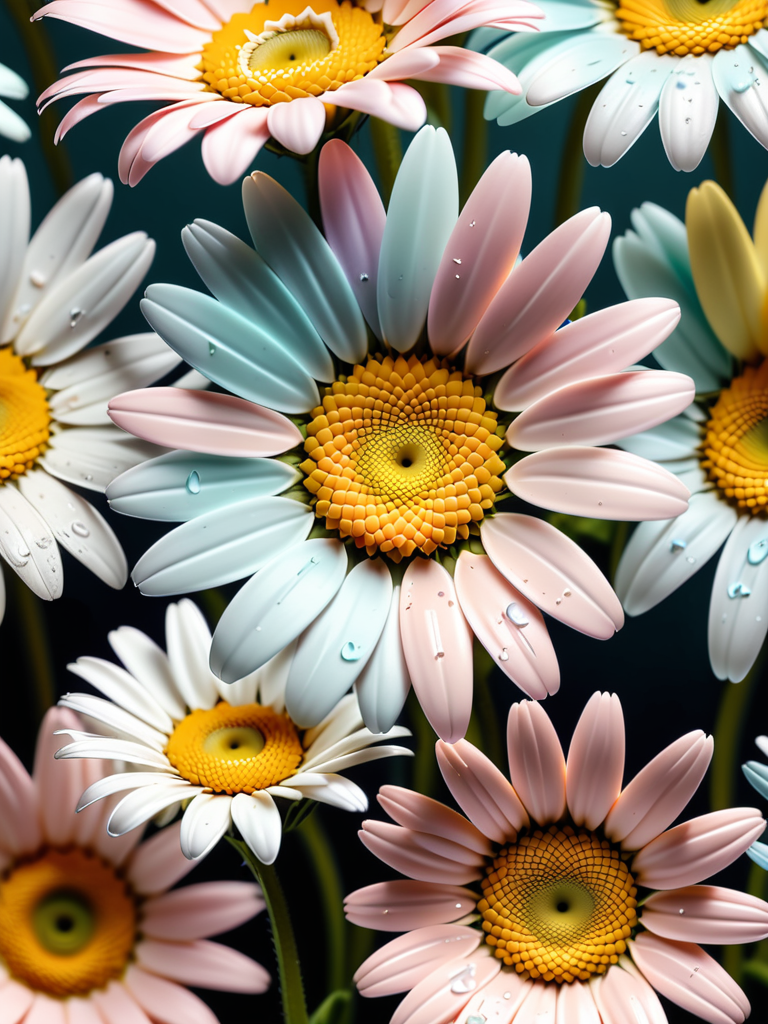 Vibrant Array of Colorful Flowers with Dewdrops on Petals in Bloom