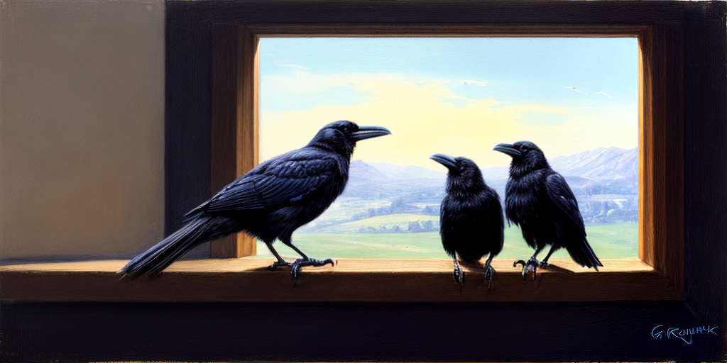 two ravens on a windowsill fantasy painting in the style of greg ...