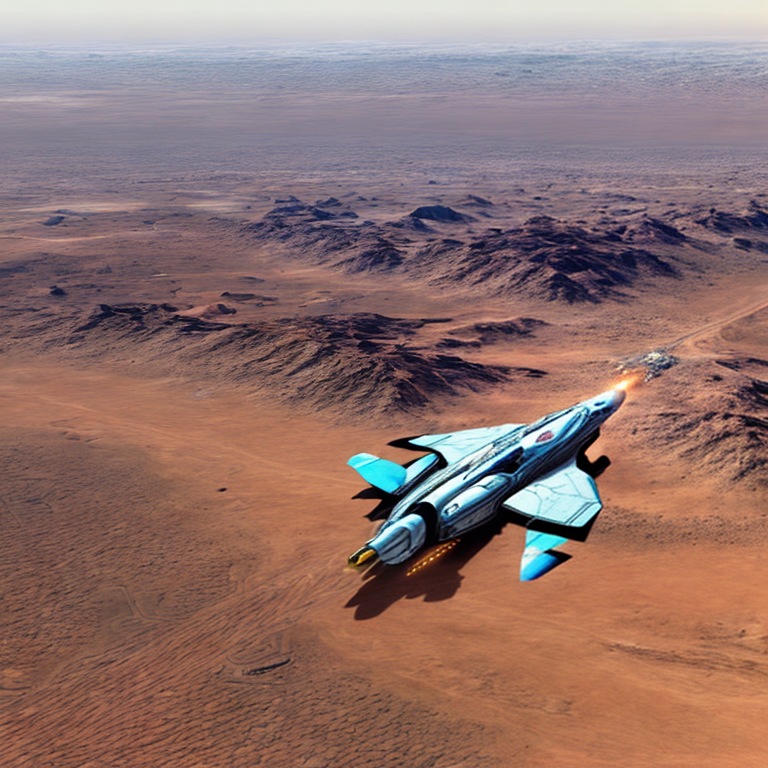 human colonies on Mars, semi-aerial view, flying vehicles, futuristic ...