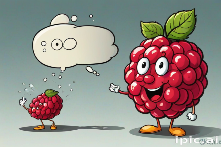 Cheerful Cartoon Raspberry Character with a Thought Bubble and Smaller ...