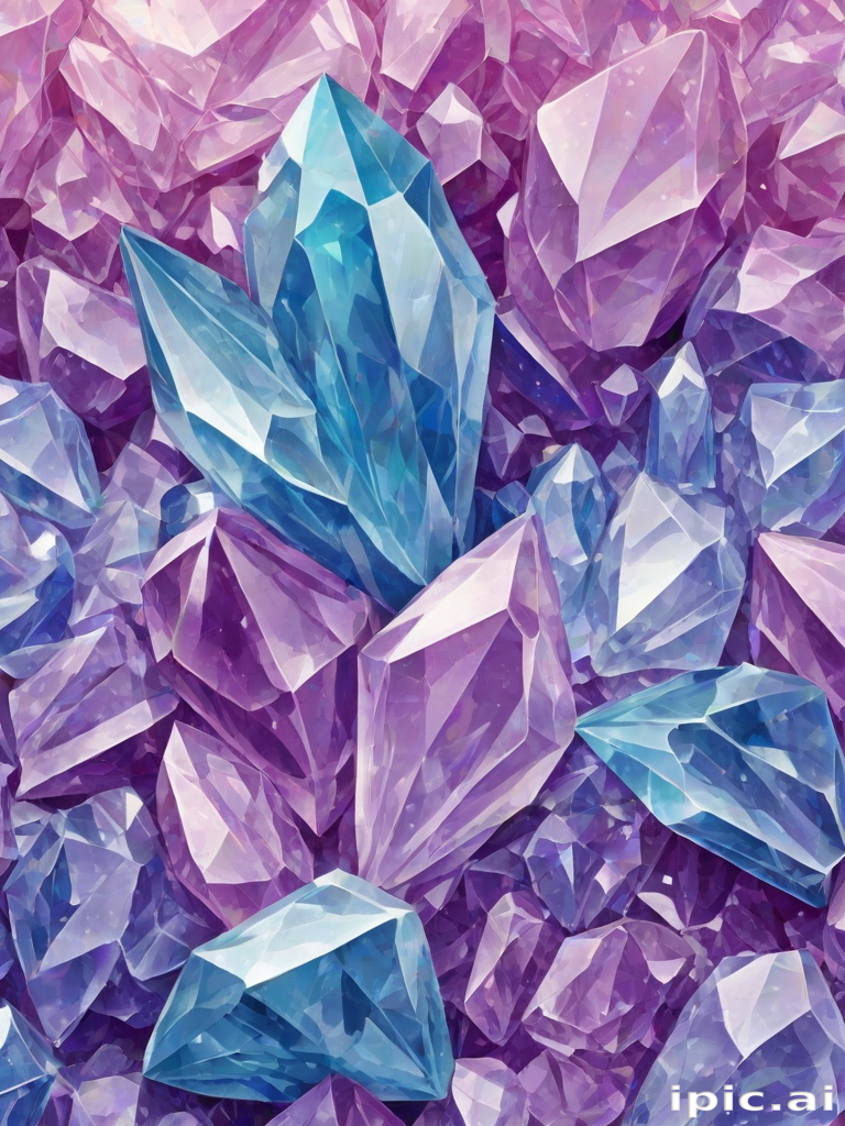 Vibrant Cluster of Shimmering Crystals in Shades of Blue and Purple
