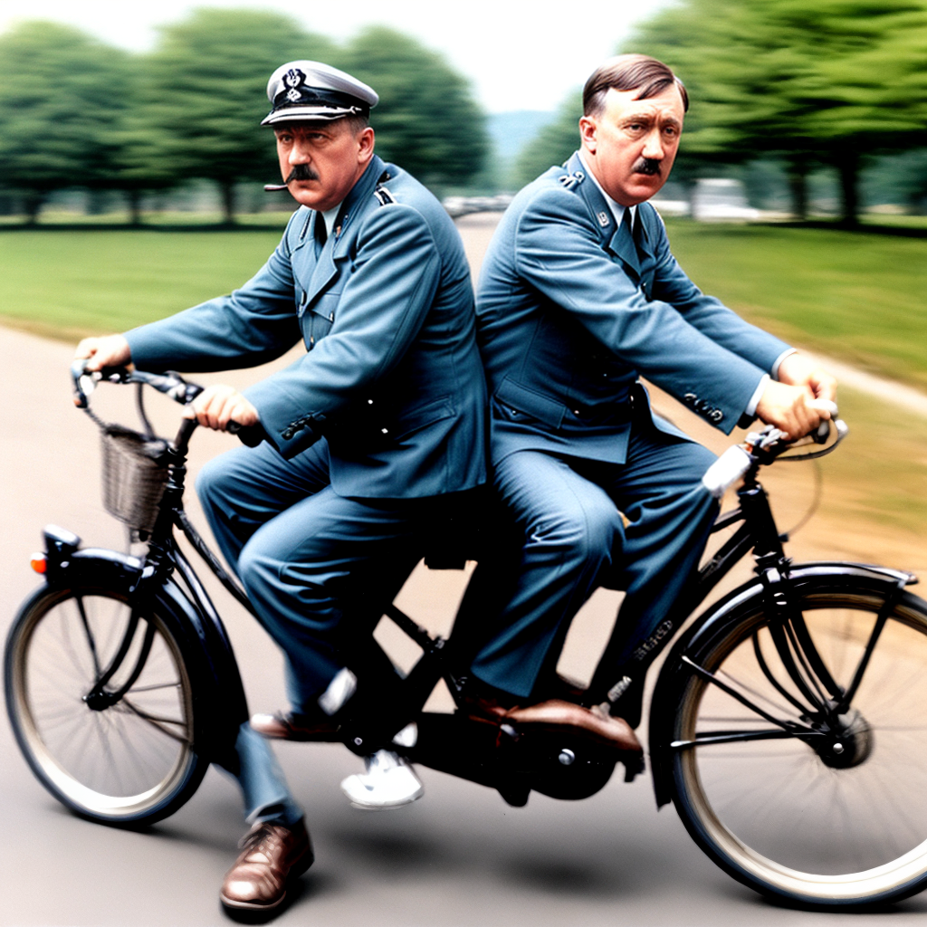 Adolf Hitler With Blond Curly Blonde Hair Riding A Bike With A Baloon 3552