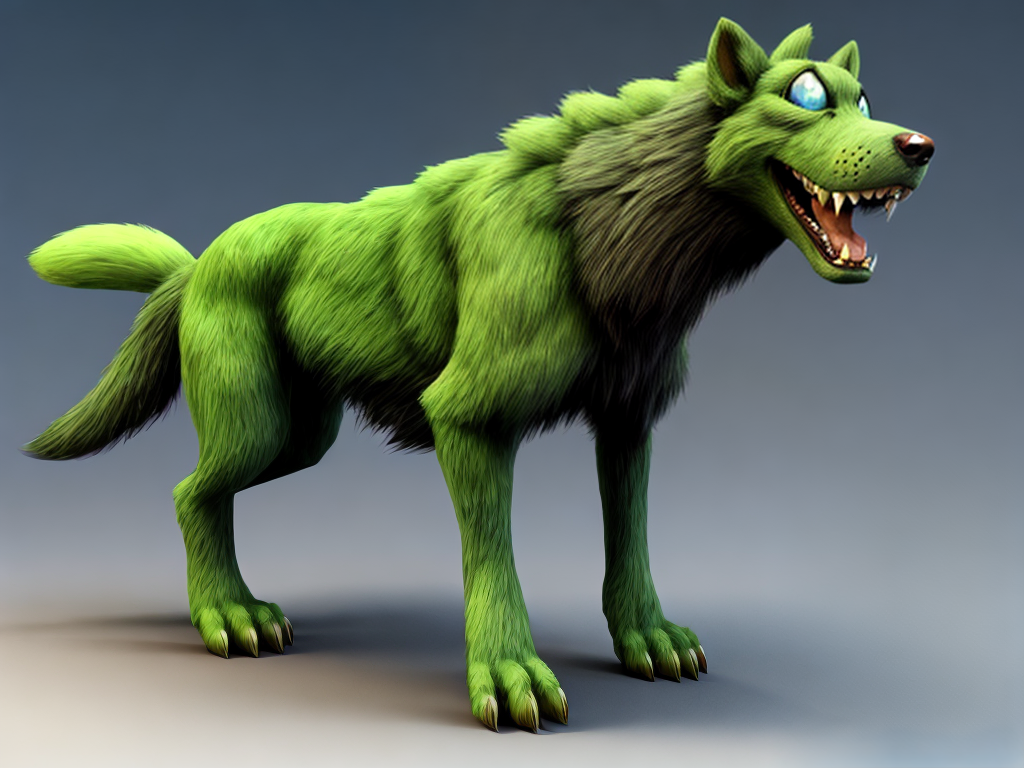 cartoon 3d render green zombie canine fursona anthropomorphic furry ...