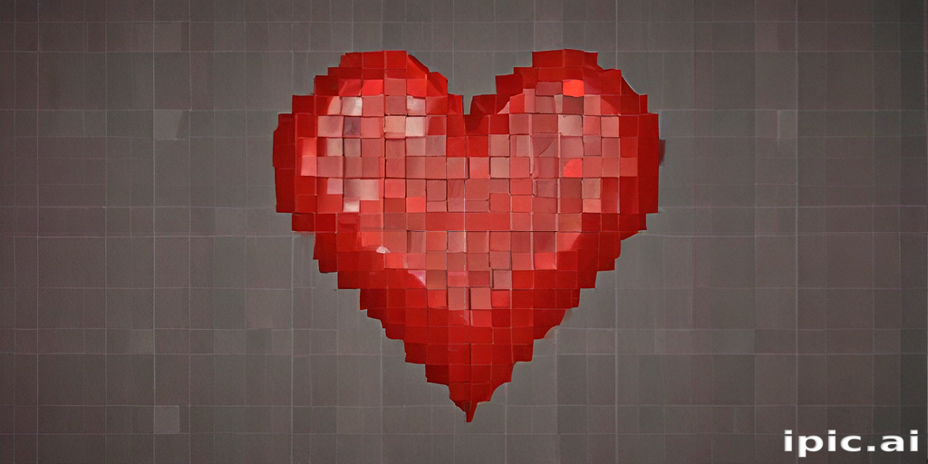 Vibrant Pixelated Heart Design Symbolizing Love and Affection in Art