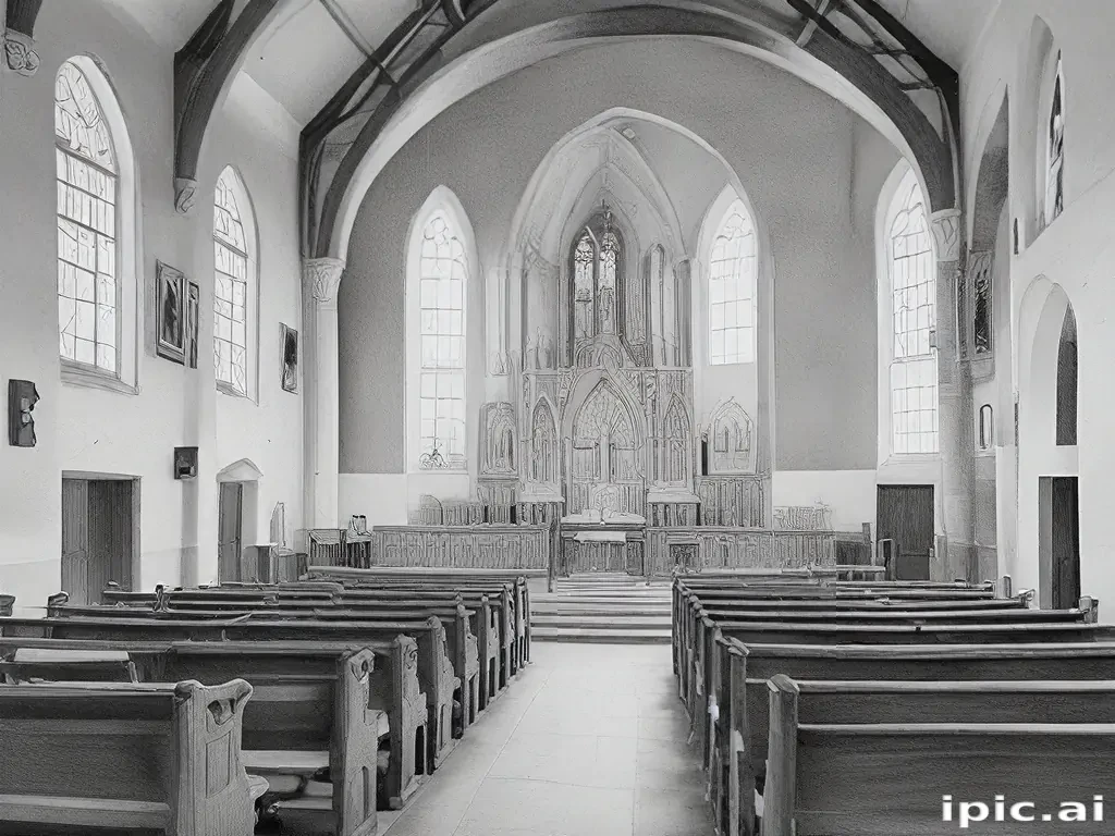 Interior View of a Beautifully Designed Church with Wooden Benches