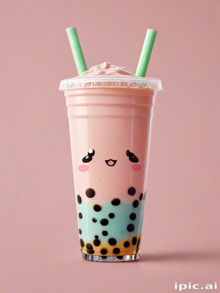 Delightful Bubble Tea with Cheerful Face and Colorful Layers of Flavor