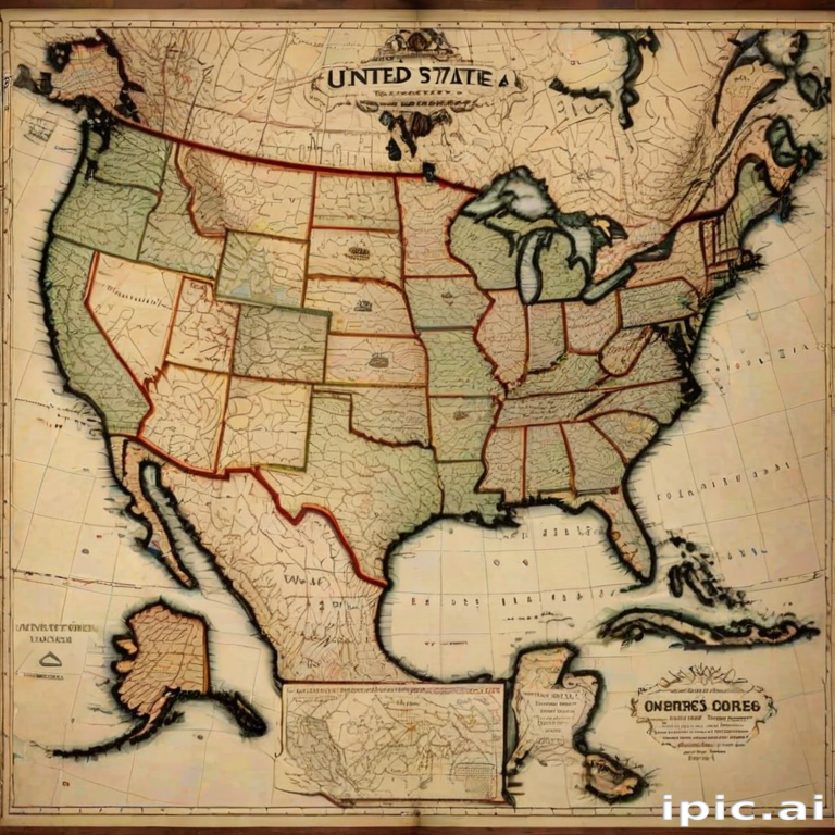 Historical Map of the United States Featuring State Borders and Territories