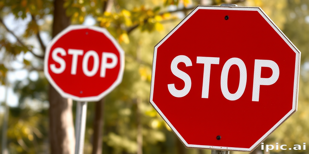 Two Bright Red Stop Signs Standing Tall Amidst Autumn Trees